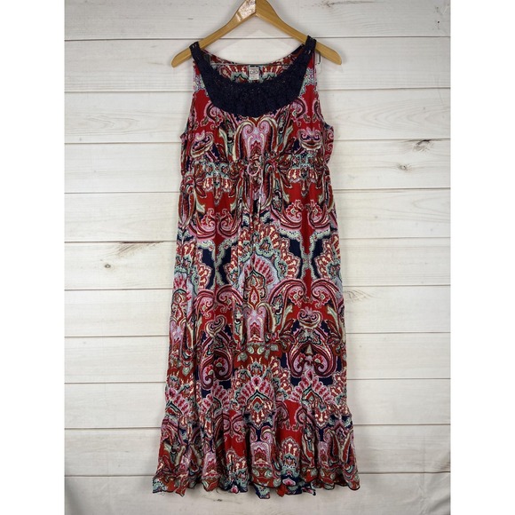 Bila | Dresses | Bila Dress Womens Large Red Paisley Crochet Scoop Neck ...